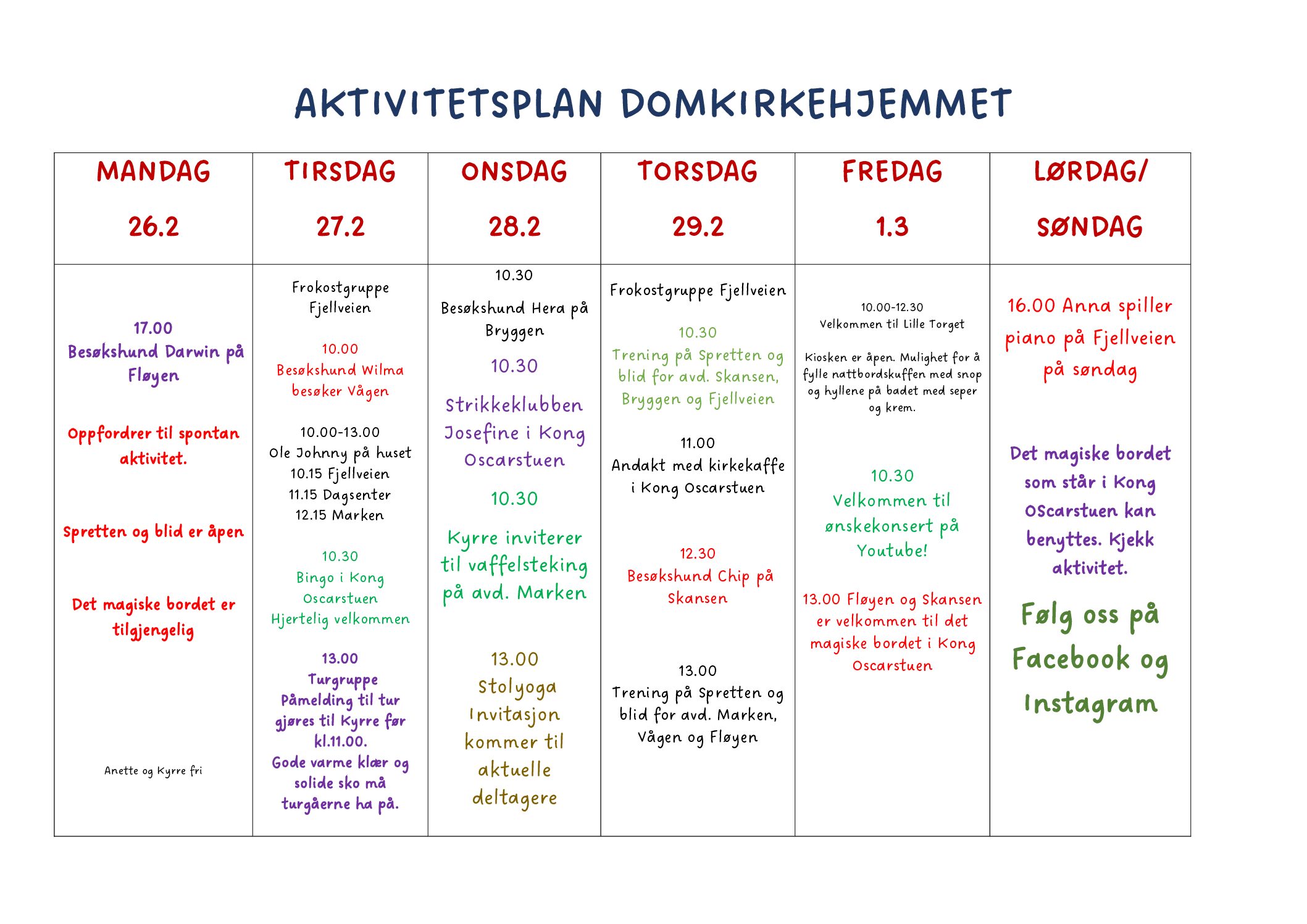 Aktivitetsplan uke 16, 2023 - Domkirkehjemmet