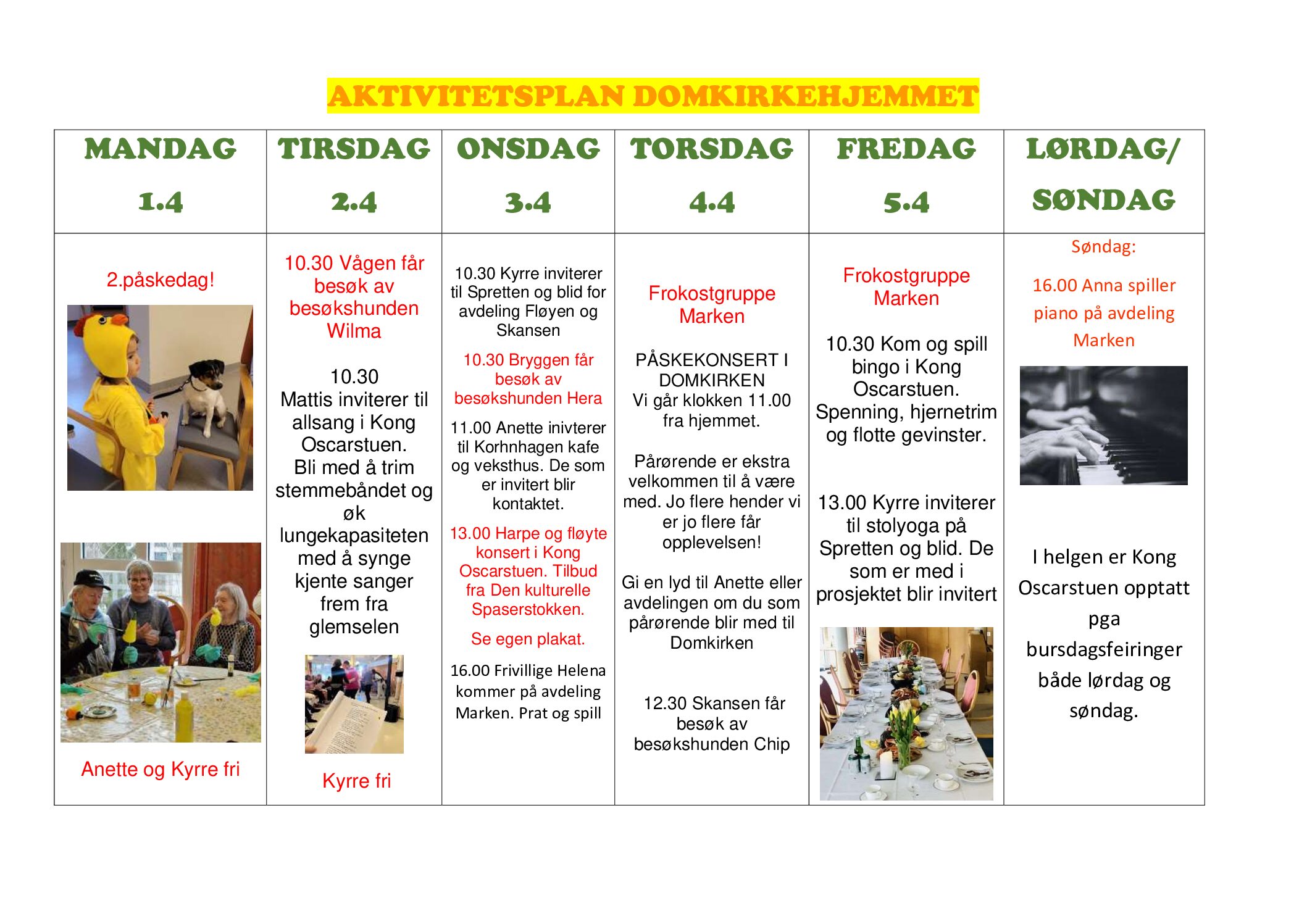 Aktivitetsplan uke 3, 2024 - Domkirkehjemmet