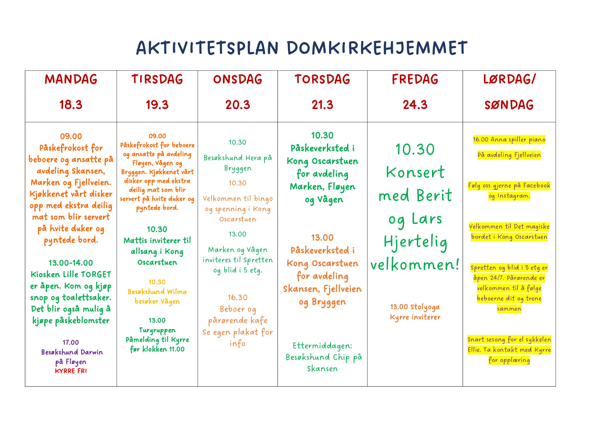 Aktivitetsplan uke 8 2023 - Domkirkehjemmet